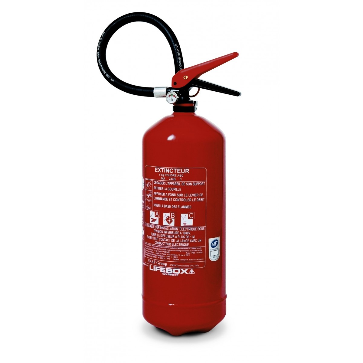 Extincteur à poudre 6kg Lifebox avec manomètre de pression pour feux de ...